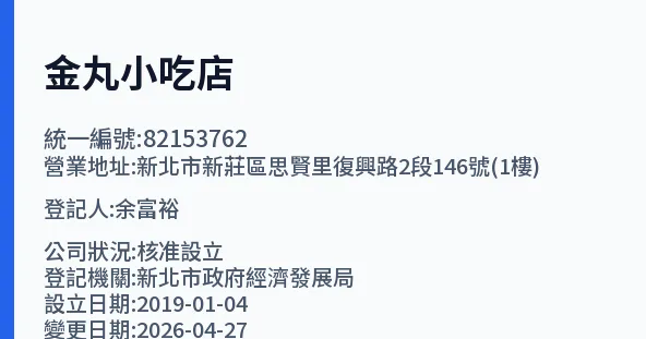金丸小吃店的照片-統編 82153762(新北市) 公司登記資料與營業項目詳細圖表