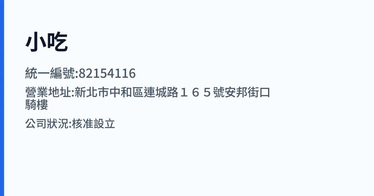 小吃 - 統編 82154116(新北市) 公司登記資料與營業項目詳細圖表