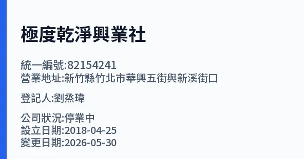 極度乾淨興業社的照片-統編 82154241(新竹縣) 公司登記資料與營業項目詳細圖表