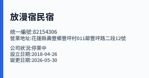 放漫宿民宿的照片-統編 82154306(花蓮縣) 公司登記資料與營業項目詳細圖表