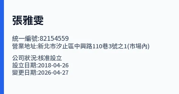張雅雯的照片-統編 82154559(新北市) 公司登記資料與營業項目詳細圖表