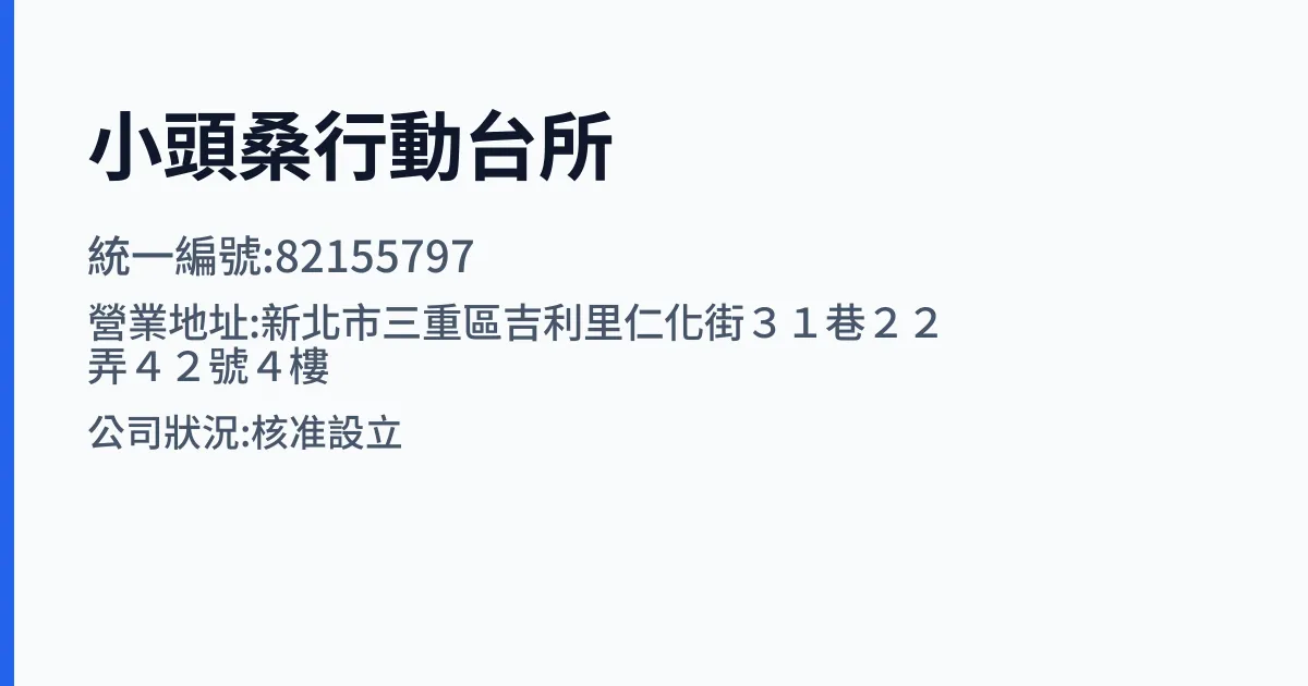 小頭桑行動台所 - 統編 82155797(新北市) 公司登記資料與營業項目詳細圖表