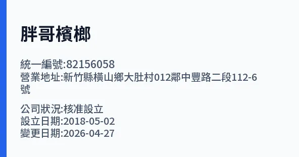 胖哥檳榔的照片-統編 82156058(新竹縣) 公司登記資料與營業項目詳細圖表