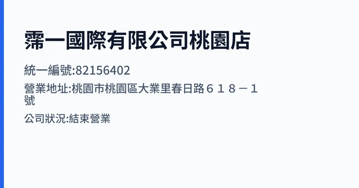 霈一國際有限公司桃園店 - 統編 82156402(桃園市) 公司登記資料與營業項目詳細圖表