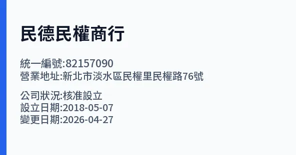 民德民權商行的照片-統編 82157090(新北市) 公司登記資料與營業項目詳細圖表