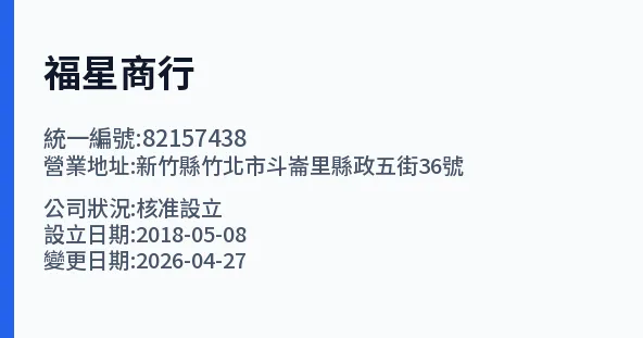 福星商行的照片-統編 82157438(新竹縣) 公司登記資料與營業項目詳細圖表