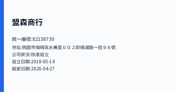 盟森商行的照片-統編 82158730(桃園市) 公司登記資料與營業項目詳細圖表