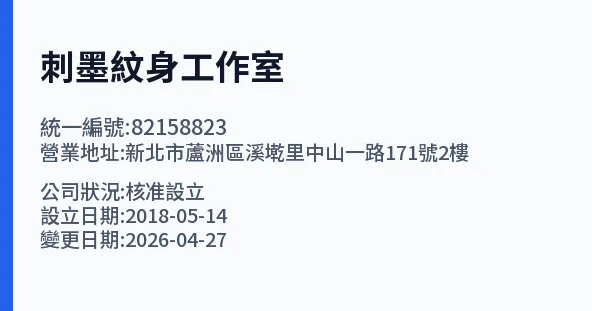刺墨紋身工作室的照片-統編 82158823(新北市) 公司登記資料與營業項目詳細圖表