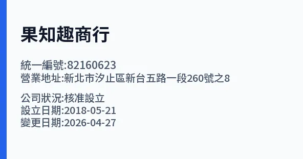 果知趣商行的照片-統編 82160623(新北市) 公司登記資料與營業項目詳細圖表