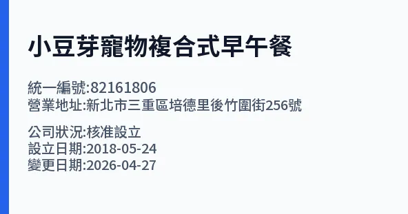 小豆芽寵物複合式早午餐的照片-統編 82161806(新北市) 公司登記資料與營業項目詳細圖表
