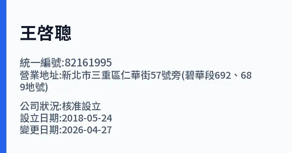 王啓聰的照片-統編 82161995(新北市) 公司登記資料與營業項目詳細圖表
