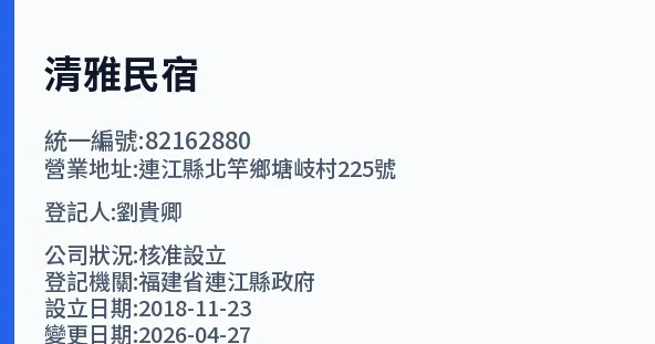 清雅民宿的照片-統編 82162880(連江縣) 公司登記資料與營業項目詳細圖表