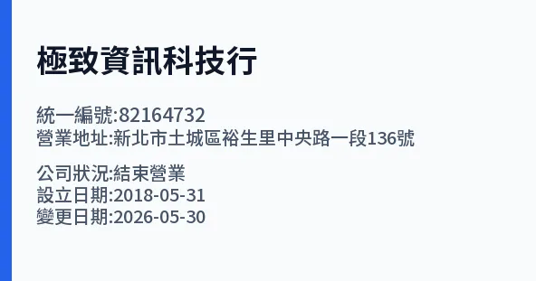 極致資訊科技行的照片-統編 82164732(新北市) 公司登記資料與營業項目詳細圖表