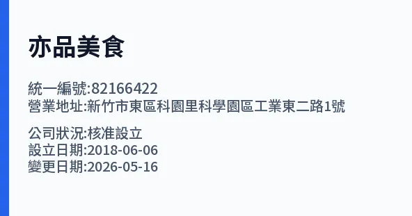 亦品美食的照片-統編 82166422(新竹市) 公司登記資料與營業項目詳細圖表
