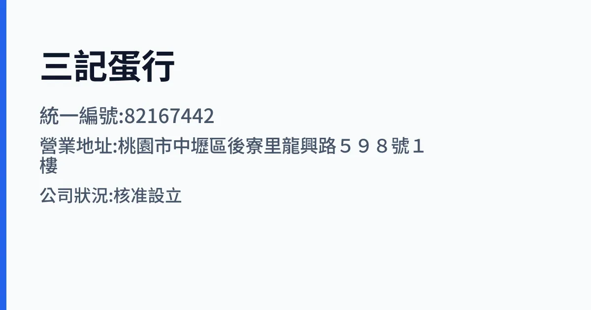 三記蛋行 - 統編 82167442（桃園市） 公司登記資料與營業項目詳細圖表