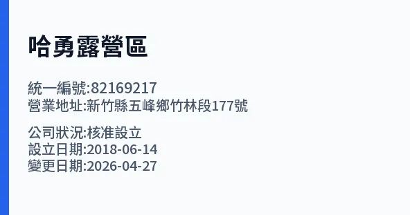 哈勇露營區的照片-統編 82169217(新竹縣) 公司登記資料與營業項目詳細圖表