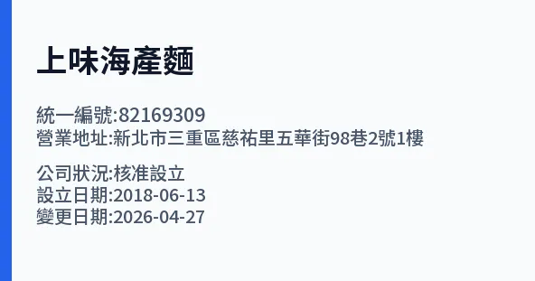 上味海產麵的照片-統編 82169309(新北市) 公司登記資料與營業項目詳細圖表