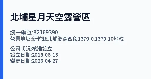 北埔星月天空露營區的照片-統編 82169390(新竹縣) 公司登記資料與營業項目詳細圖表