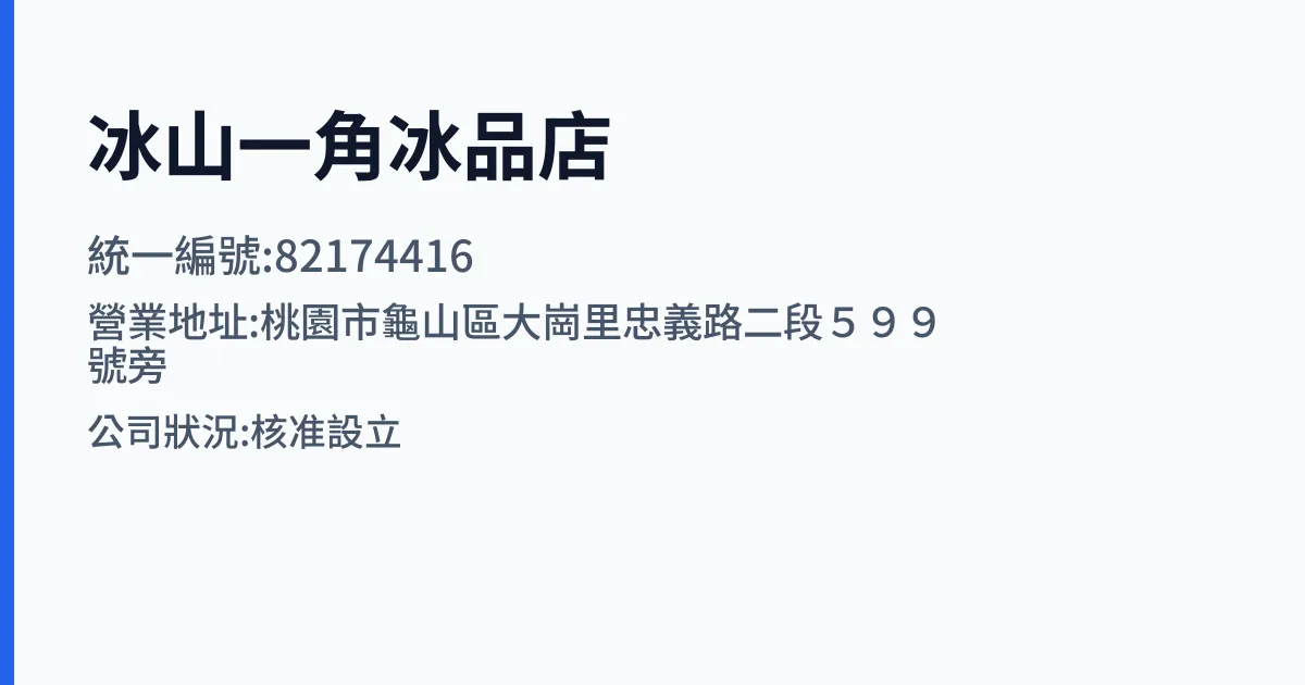 冰山一角冰品店 - 統編 82174416(桃園市) 公司登記資料與營業項目詳細圖表