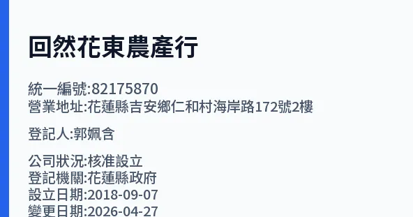 回然花東農產行的照片-統編 82175870(花蓮縣) 公司登記資料與營業項目詳細圖表