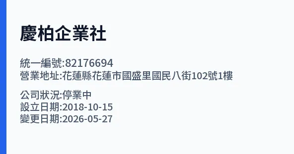 慶柏企業社的照片-統編 82176694(花蓮縣) 公司登記資料與營業項目詳細圖表