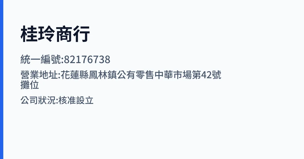 桂玲商行 - 統編 82176738(花蓮縣) 公司登記資料與營業項目詳細圖表