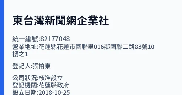東台灣新聞網企業社的照片-統編 82177048(花蓮縣) 公司登記資料與營業項目詳細圖表