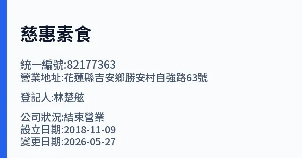 慈惠素食的照片-統編 82177363(花蓮縣) 公司登記資料與營業項目詳細圖表