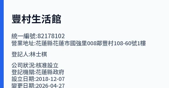 豐村生活館的照片-統編 82178102(花蓮縣) 公司登記資料與營業項目詳細圖表