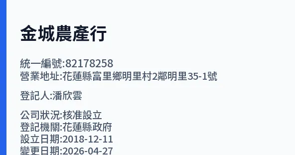 金城農產行的照片-統編 82178258(花蓮縣) 公司登記資料與營業項目詳細圖表