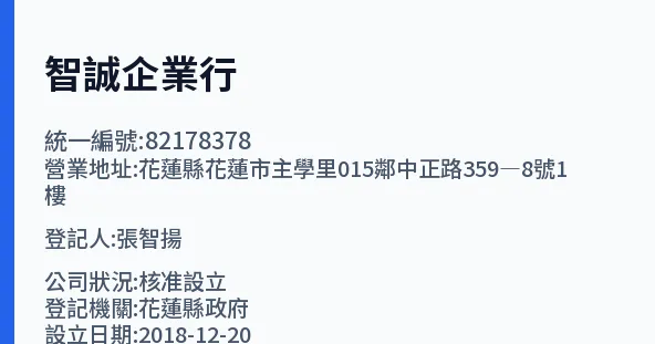 智誠企業行的照片-統編 82178378(花蓮縣) 公司登記資料與營業項目詳細圖表