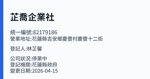 芷喬企業社的照片-統編 82179186(花蓮縣) 公司登記資料與營業項目詳細圖表