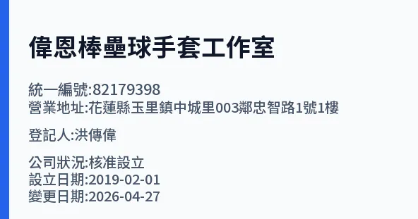偉恩棒壘球手套工作室的照片-統編 82179398(花蓮縣) 公司登記資料與營業項目詳細圖表