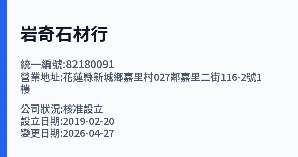 岩奇石材行的照片-統編 82180091(花蓮縣) 公司登記資料與營業項目詳細圖表