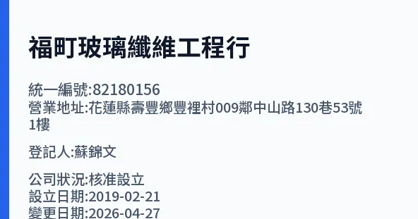福町玻璃纖維工程行的照片-統編 82180156(花蓮縣) 公司登記資料與營業項目詳細圖表