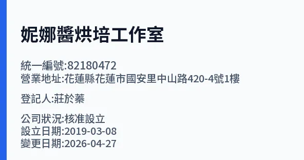 妮娜醬烘培工作室的照片-統編 82180472(花蓮縣) 公司登記資料與營業項目詳細圖表