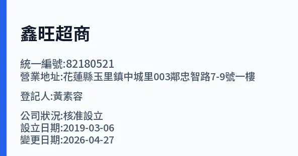 鑫旺超商的照片-統編 82180521(花蓮縣) 公司登記資料與營業項目詳細圖表