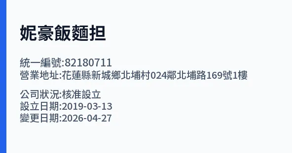 妮豪飯麵担的照片-統編 82180711(花蓮縣) 公司登記資料與營業項目詳細圖表