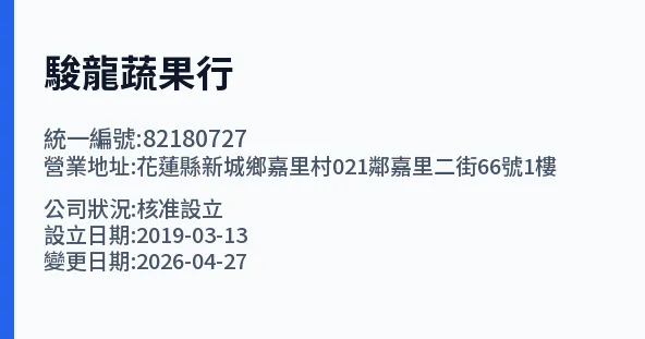 駿龍蔬果行的照片-統編 82180727(花蓮縣) 公司登記資料與營業項目詳細圖表