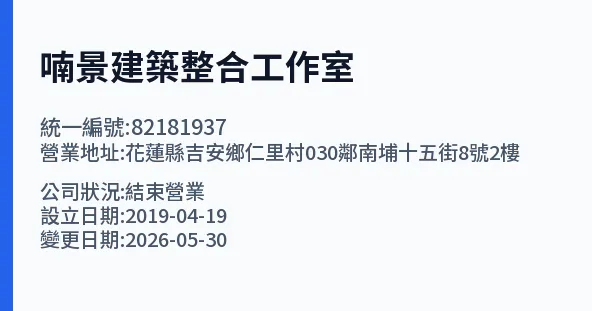 喃景建築整合工作室的照片-統編 82181937(花蓮縣) 公司登記資料與營業項目詳細圖表