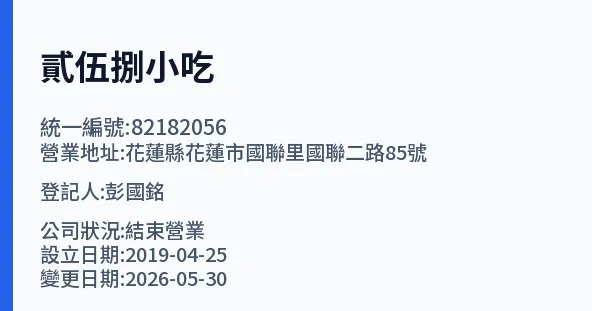 貳伍捌小吃的照片-統編 82182056(花蓮縣) 公司登記資料與營業項目詳細圖表