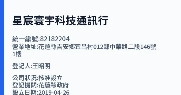 星宸寰宇科技通訊行的照片-統編 82182204(花蓮縣) 公司登記資料與營業項目詳細圖表