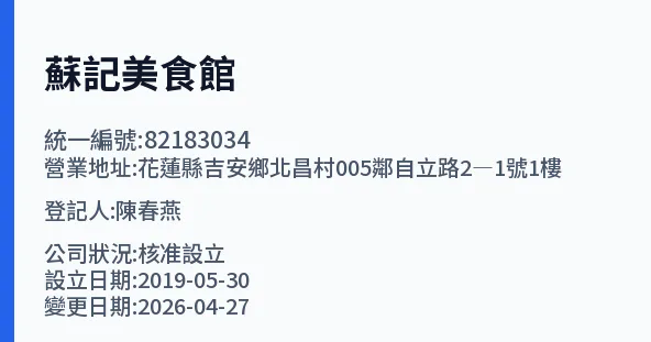 蘇記美食館的照片-統編 82183034(花蓮縣) 公司登記資料與營業項目詳細圖表