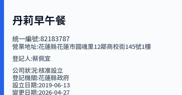 丹莉早午餐的照片-統編 82183787(花蓮縣) 公司登記資料與營業項目詳細圖表