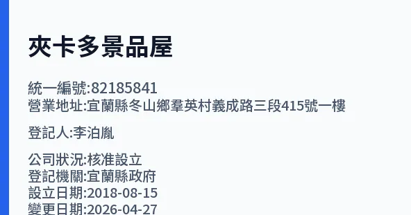 夾卡多景品屋的照片-統編 82185841(宜蘭縣) 公司登記資料與營業項目詳細圖表