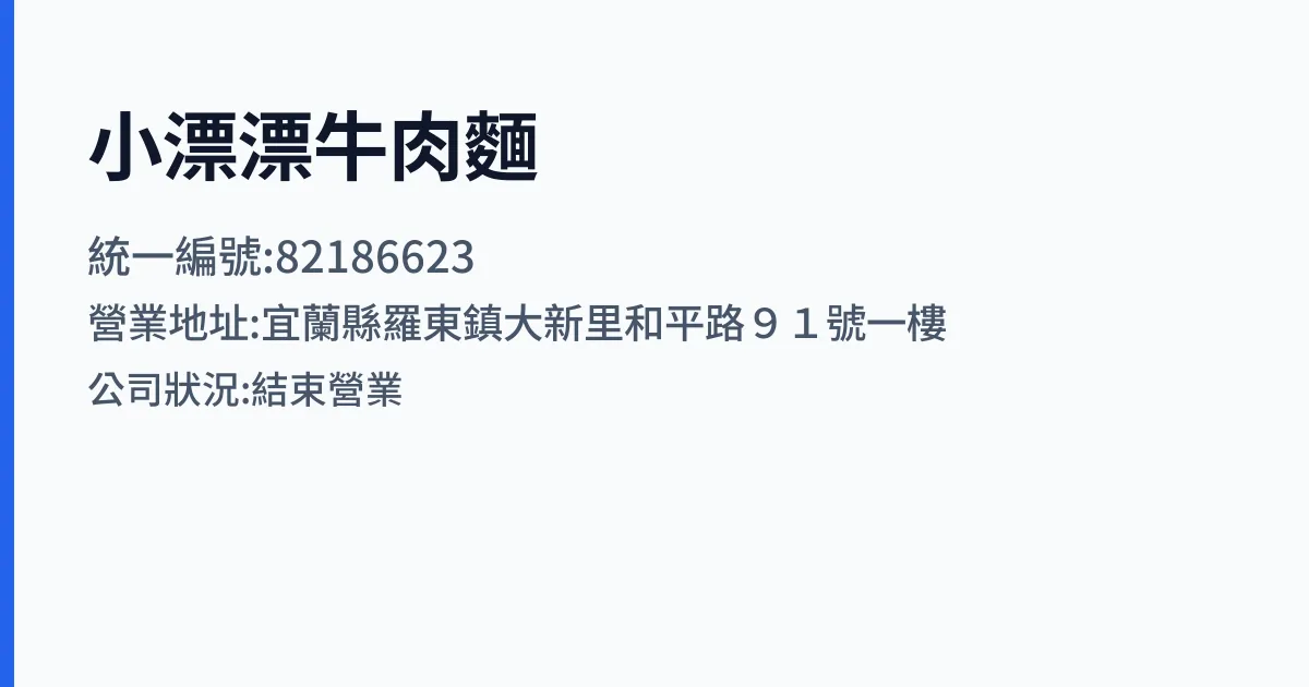 小漂漂牛肉麵 - 統編 82186623(宜蘭縣) 公司登記資料與營業項目詳細圖表