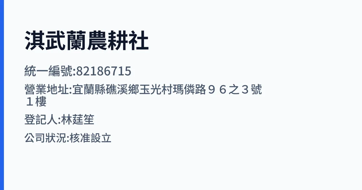 淇武蘭農耕社 - 統編 82186715(宜蘭縣) 公司登記資料與營業項目詳細圖表