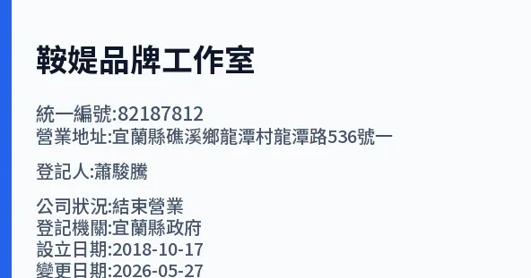 鞍媞品牌工作室的照片-統編 82187812(宜蘭縣) 公司登記資料與營業項目詳細圖表