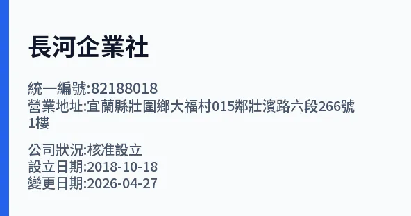 長河企業社的照片-統編 82188018(宜蘭縣) 公司登記資料與營業項目詳細圖表