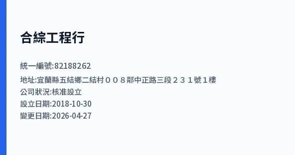 合綜工程行的照片-統編 82188262(宜蘭縣) 公司登記資料與營業項目詳細圖表